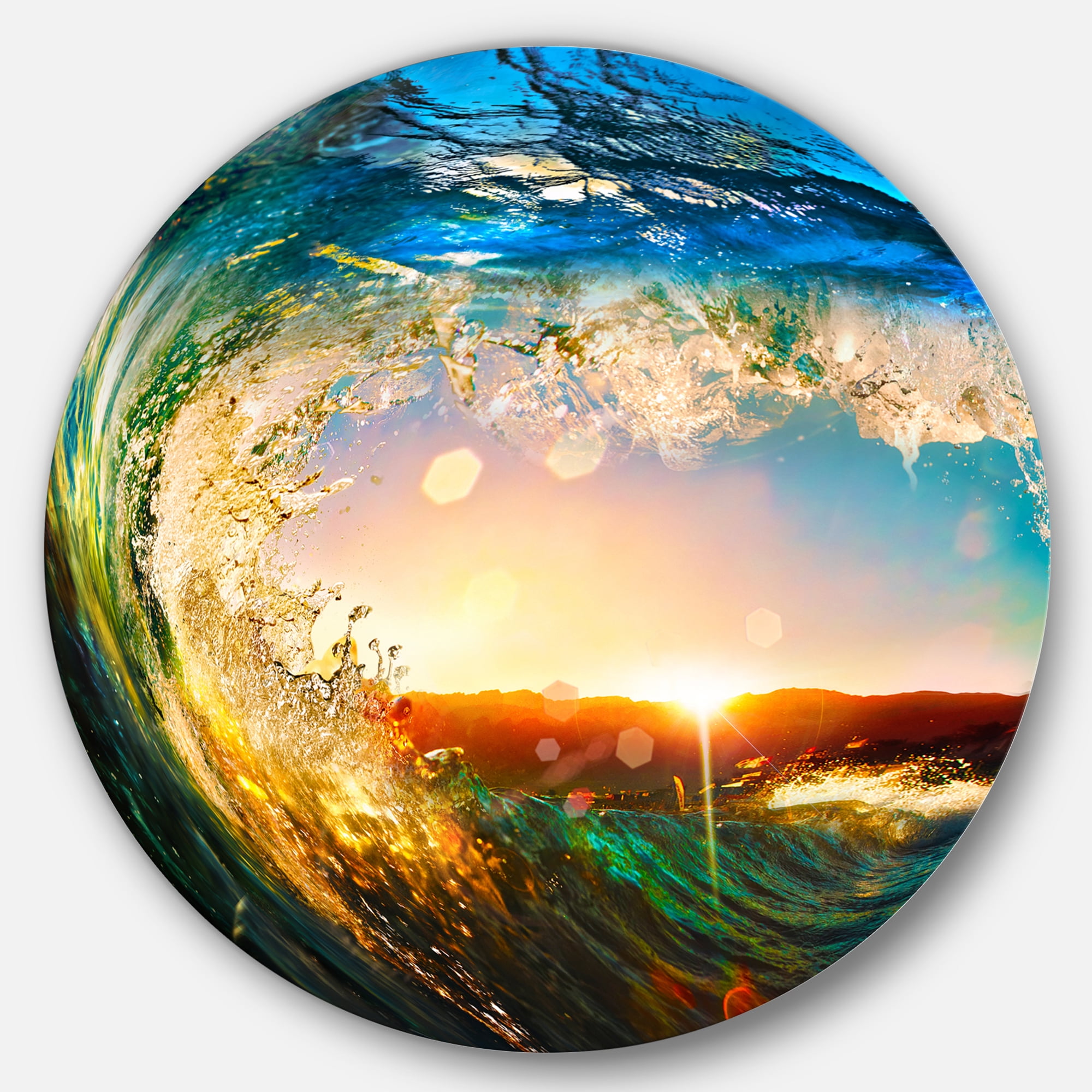 Designart Colored Ocean Waves Falling Down Metal - 23 in x 23 in ...