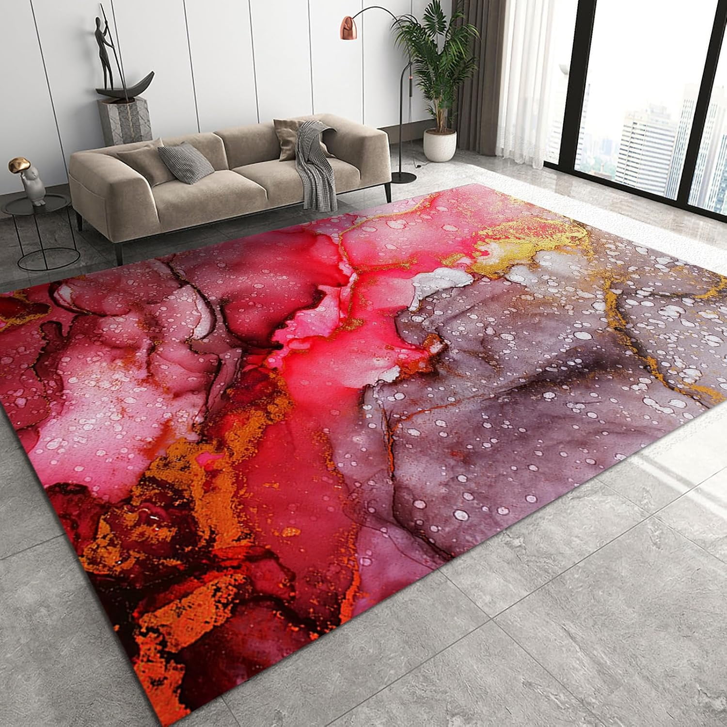 Colored Paint Abstract Bedroom Area Rug, Red Creative Modern Stain ...