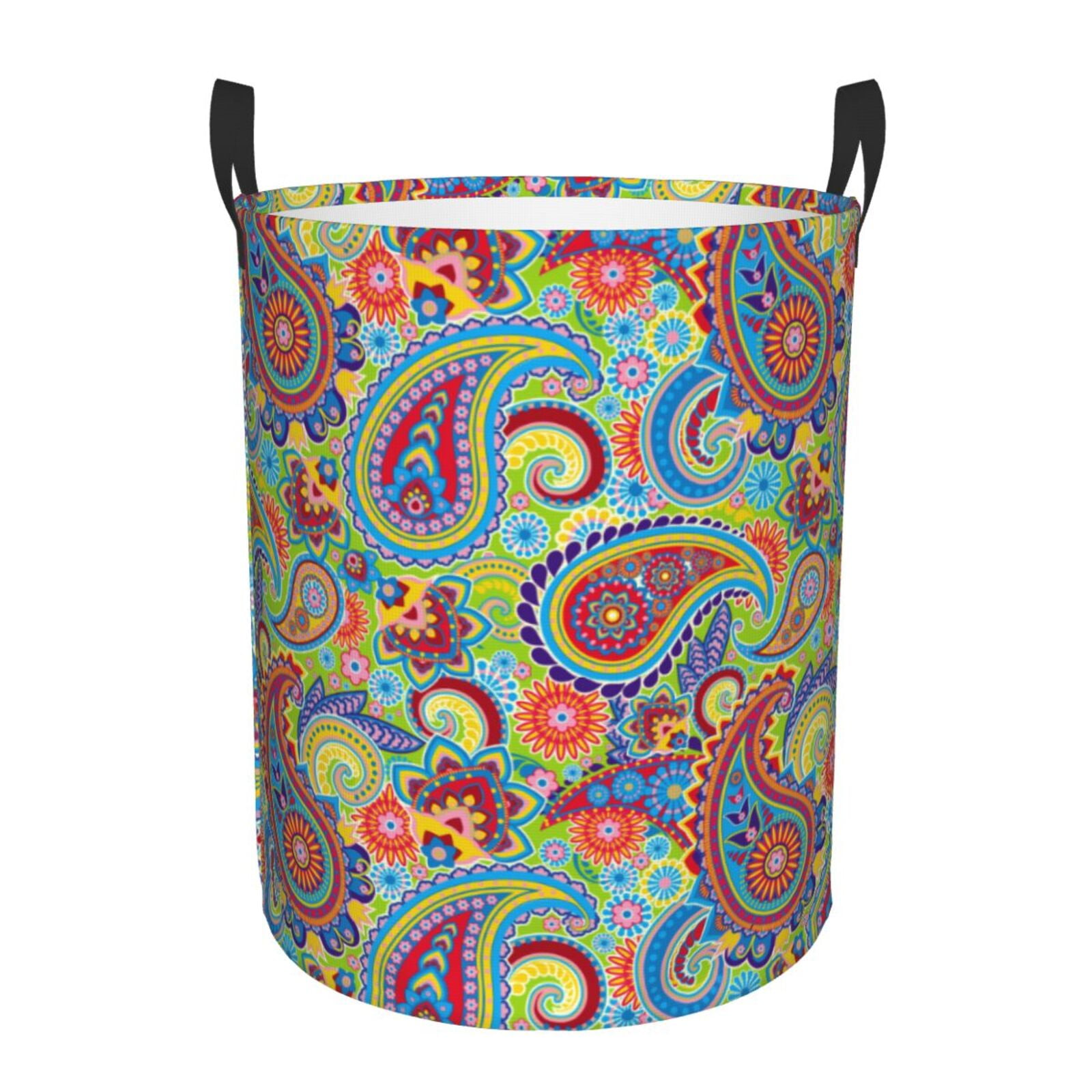 Colored Paisley Laundry Basket with Handles - Freestanding Laundry ...