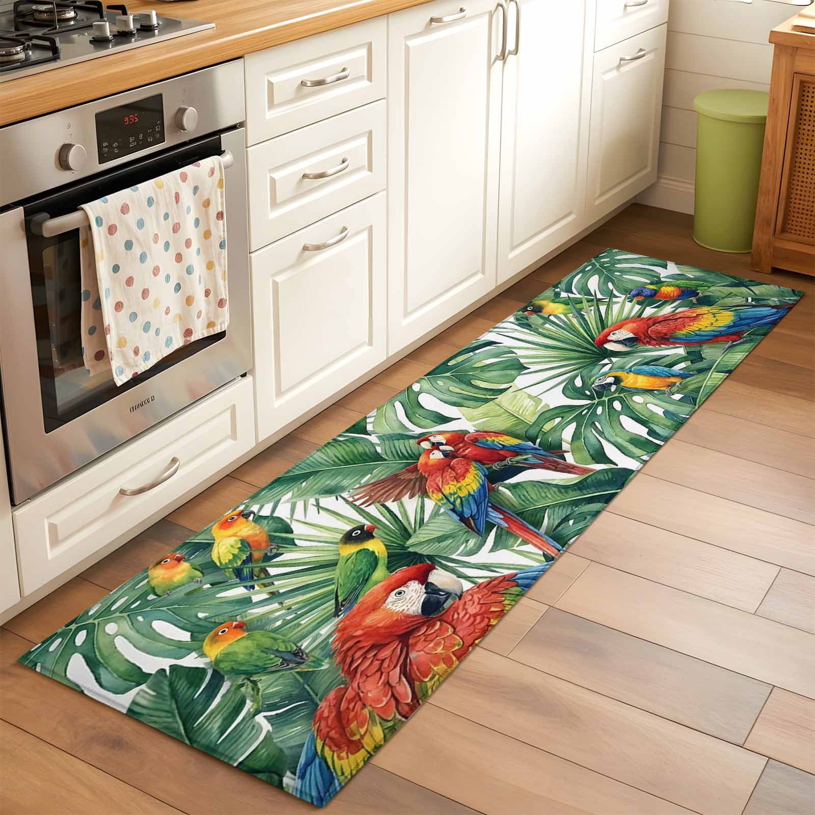 Colored Parrot Runner Rug for Hallway 2x6ft, Oil Painted Tropical ...