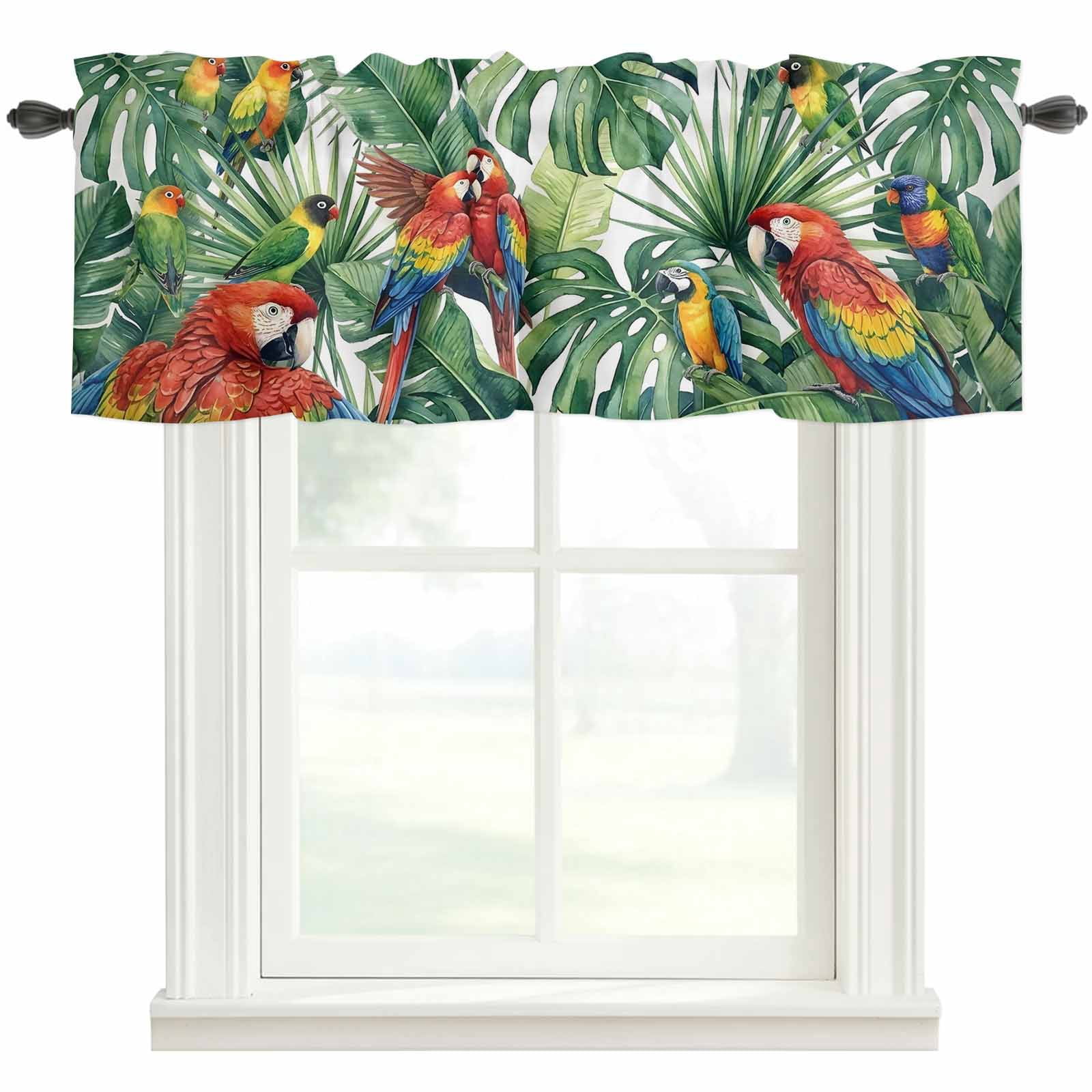 Colored Parrot Valances for Windows Oil Painted Tropical Parrot Green ...