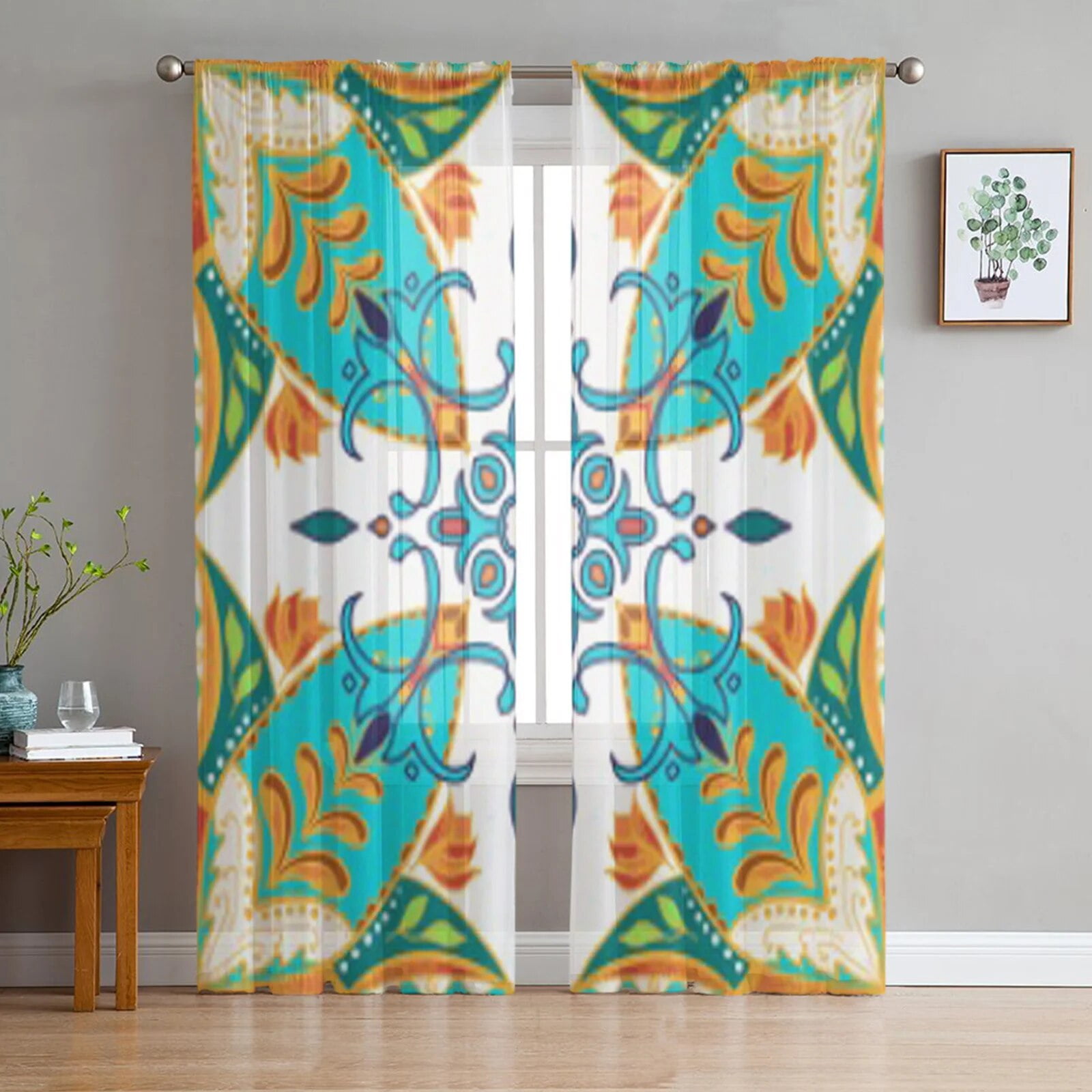 Colored Pattern Fashion rative Sheer Curtains for Living Room Tulle ...