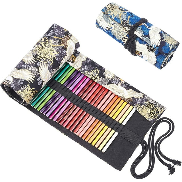 Colored Pencil Holder Case 72 Slots Canvas Wrap Holder Roll Bag Drawing ...
