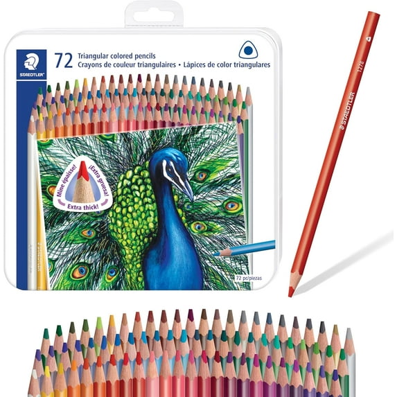 Colored Pencils Set (72-Pack) - Ergonomic Triangular Barrel, Smooth 4mm ...