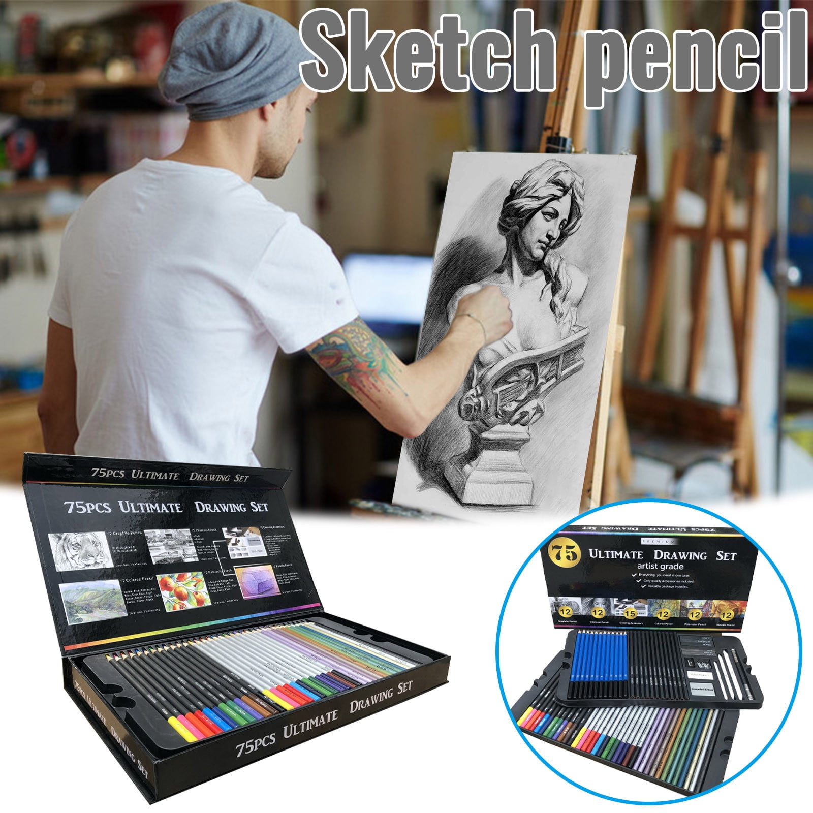 Colored Pencils Set for Artists and Beginners | 75 Piece Art Sketching ...