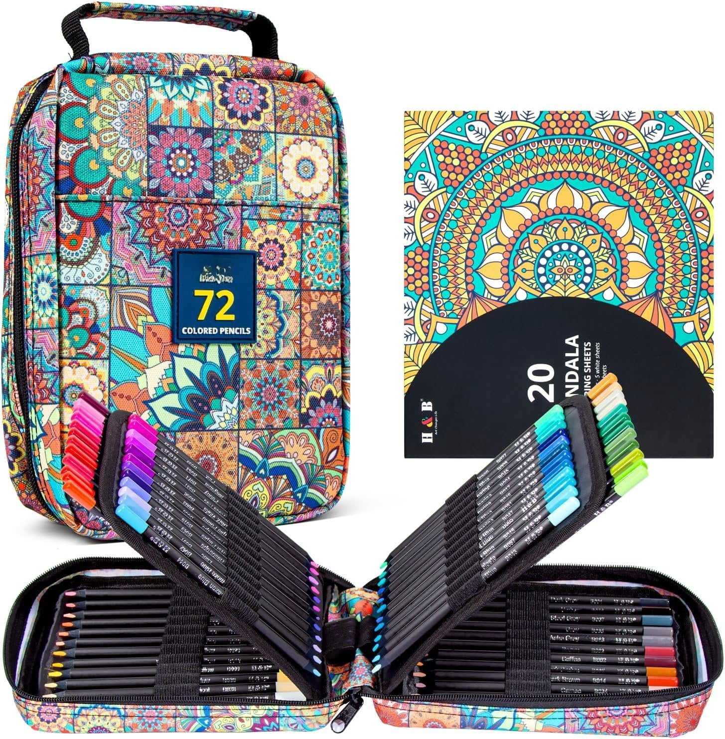 Colored Pencils Set wit Mandala Coloring ook, Eraser, and Sarpener ...