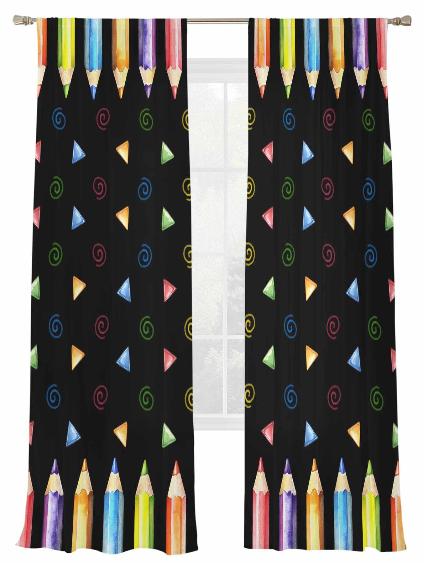 Colored Pencils Sheer Curtains 2 Panels Set Childlike Building Blocks ...