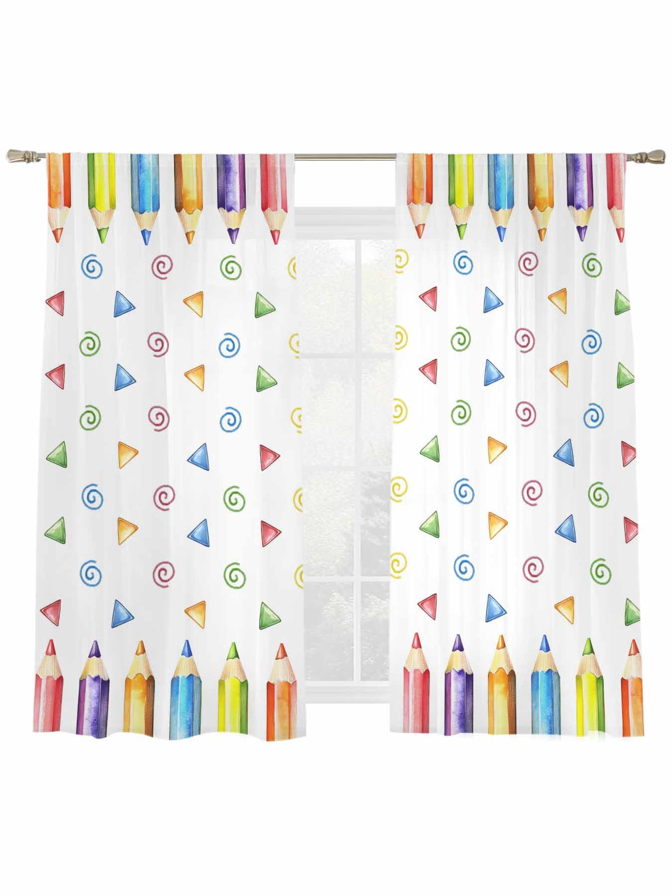 Colored Pencils Sheer Curtains 2 Panels Set Childlike Building Blocks ...