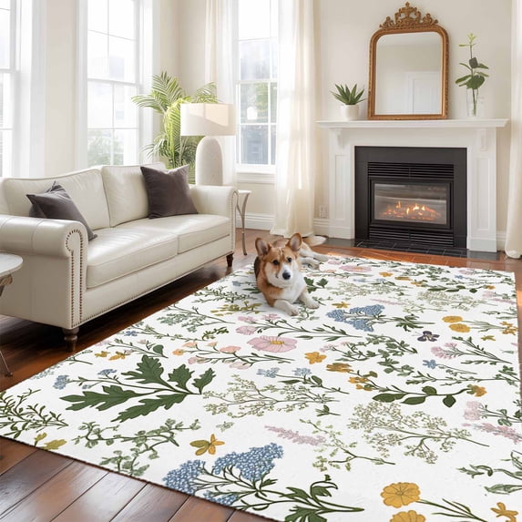 Colored Plant Large Area Rugs 8x10 ft Flowers Leaf Butterfly Washable ...