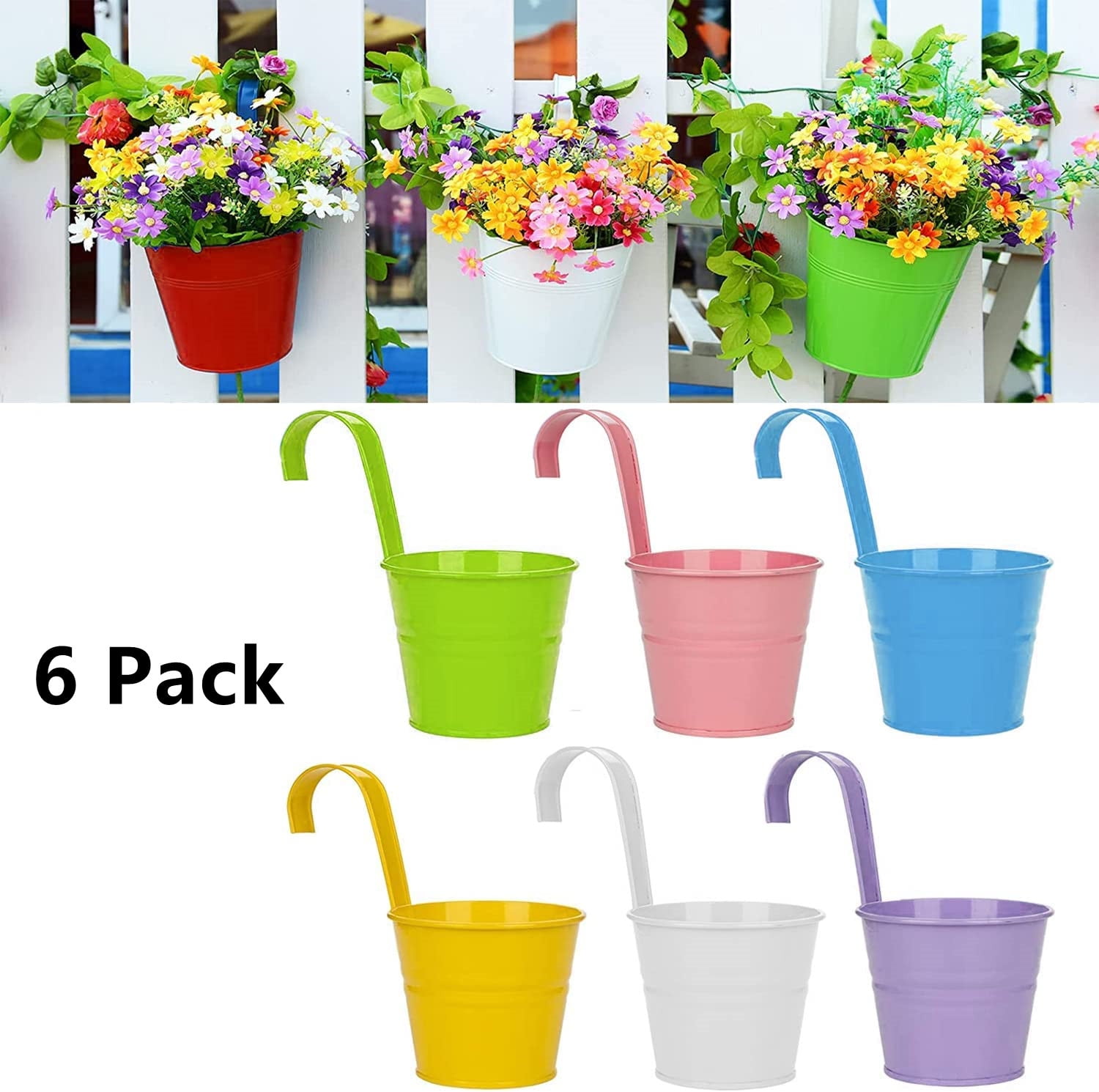 Colored Plant Pots,Metal Hanging Flower Pots with Drainage Hole and ...