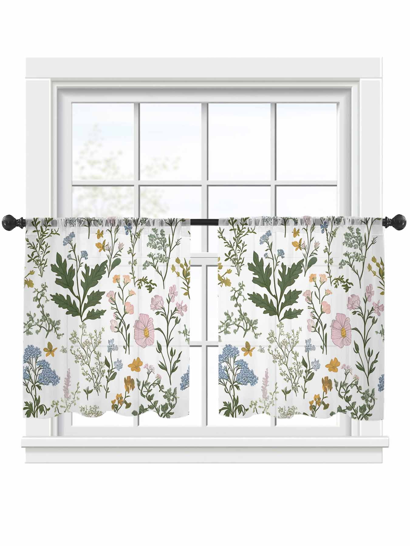 Colored Plant Sheer Curtains for Living Room Bedroom, Flowers Leaf ...