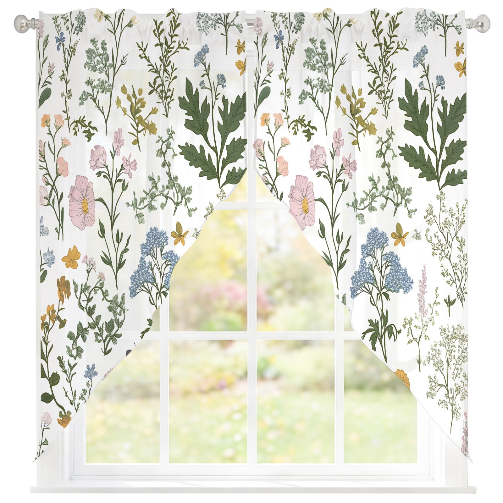 Colored Plant Sheer Curtains Swag Valances for Windows Flowers Leaf ...