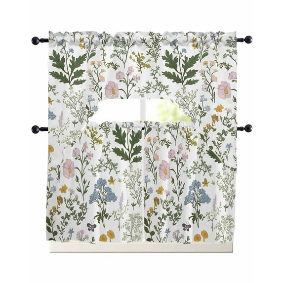Colored Plant Swag Valance and Tier Curtains Set Flowers Leaf Butterfly ...