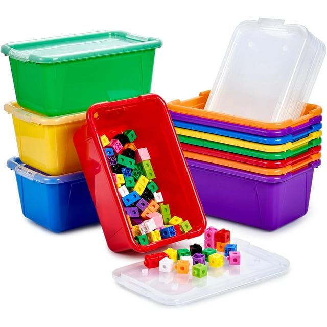 Colored Plastic Storage Bins with Lids,Stackable Containers for ...