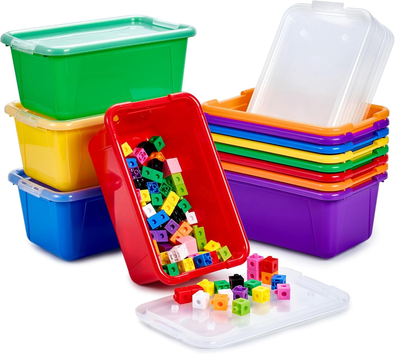 Colored Plastic Storage Bins with Lids, Stackable Containers for ...