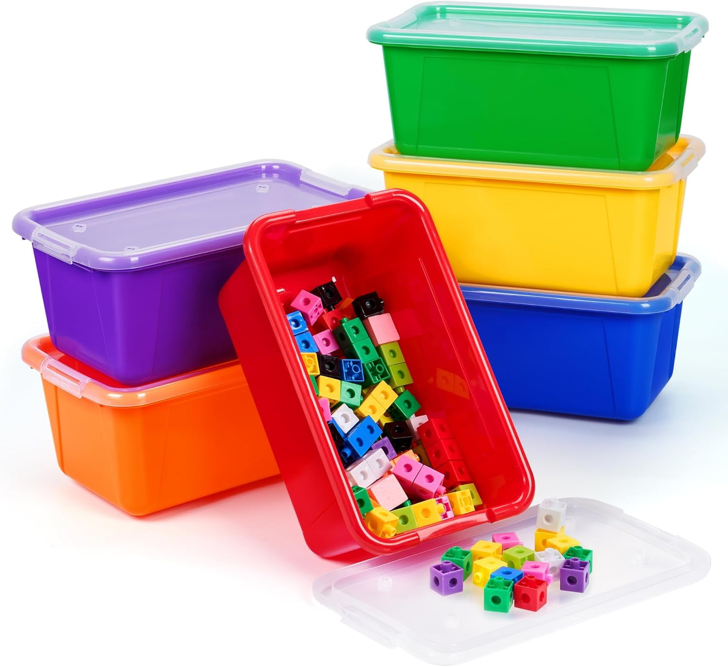 Colored Plastic Storage Bins with Lids, Stackable Containers,Toy ...