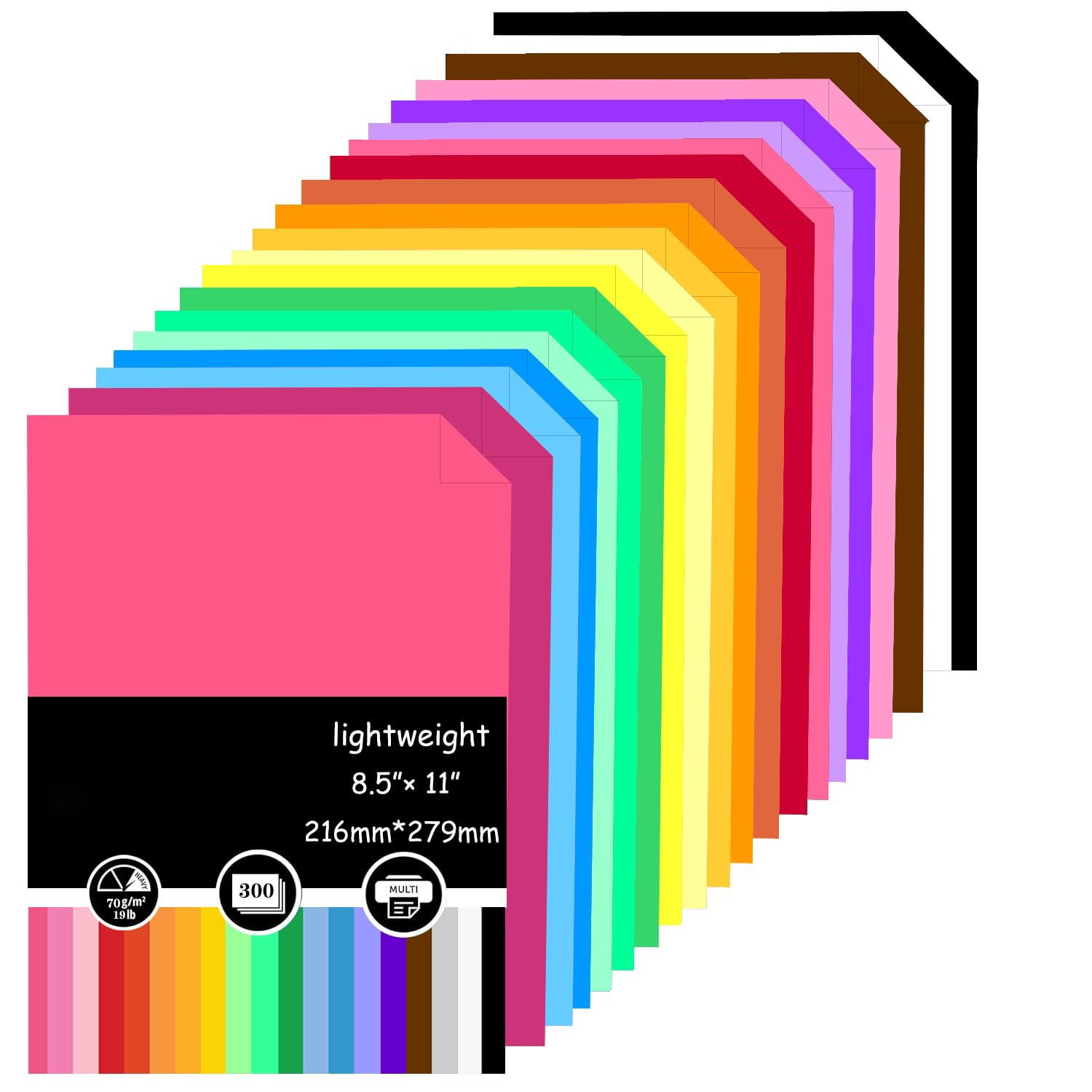 Colored Printer Paper 300 Sheets 8.5x11, Smooth Origami & Construction ...