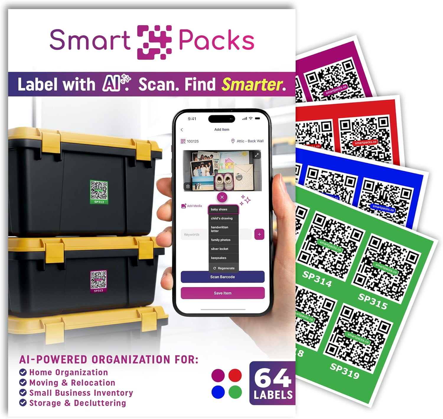 Colored QR Stickers - Premium Smart Labels for Storage Bins with AI ...