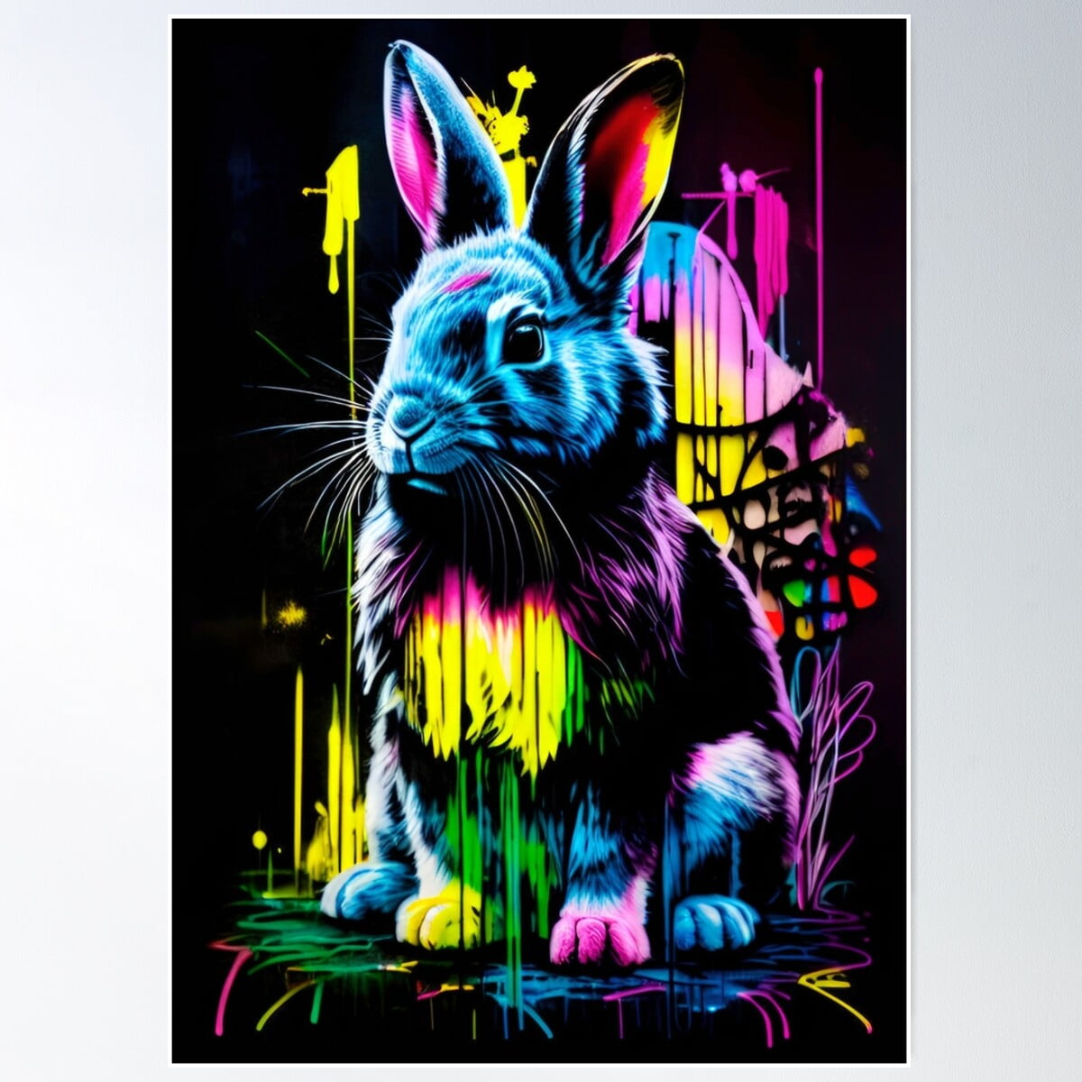 Colored Rabbit As Banksy Graffiti Style Poster Wall Art, Modern Wall ...