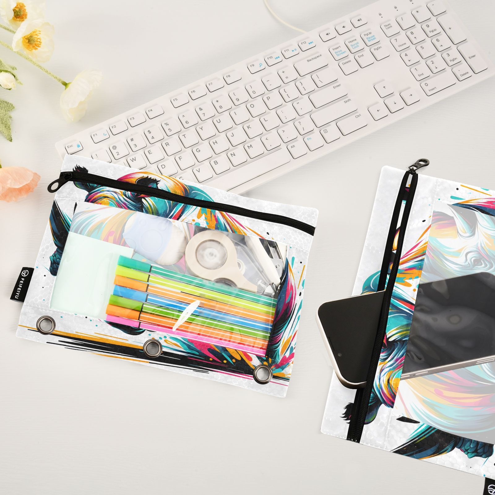 Colored Rhino 2 Pack Pencil Pouches Zipper Pencil Case 3 Ring Pencil ...