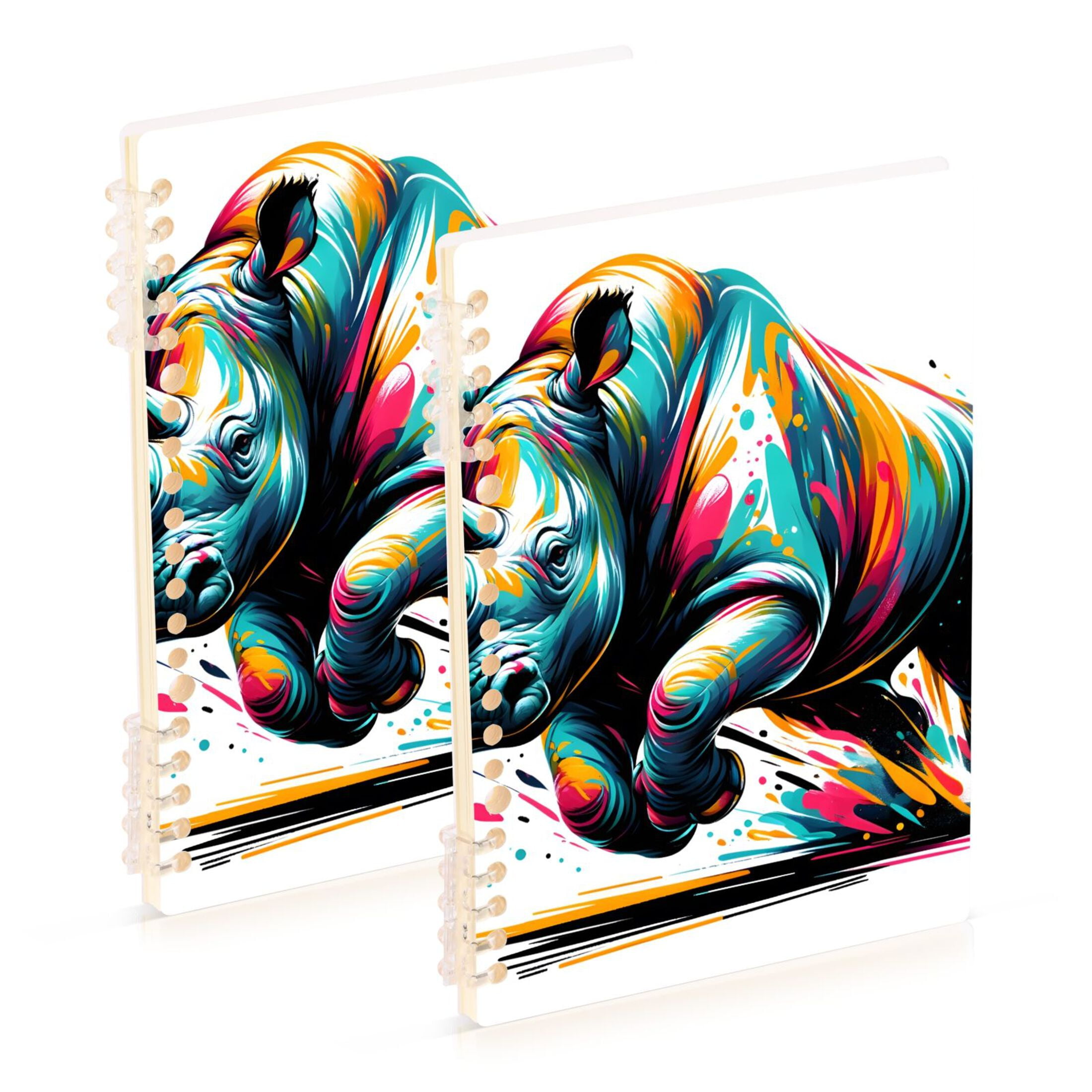 Colored Rhino Ring Binder Notebook Journey Note Diary College Ruled Spiral Notebook Study Loose ...