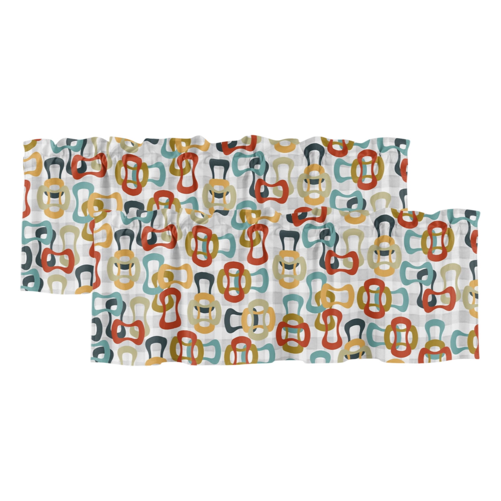 Colored Rings 2 Panels Kitchen Valance, Abstract Retro Colorful Ring ...