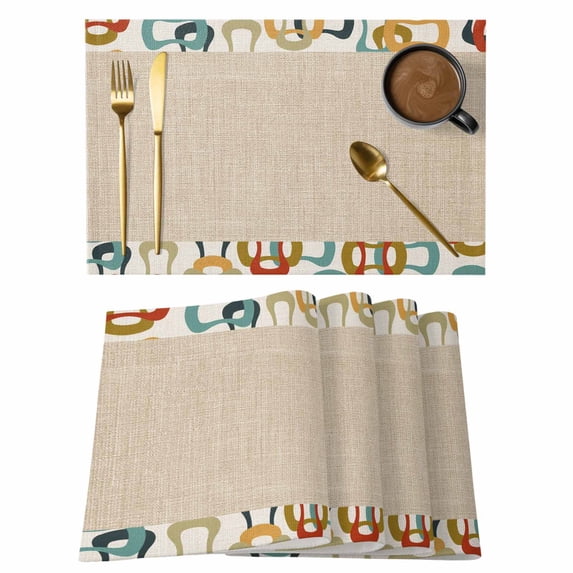 Colored Rings Cotton Linen Placemats Set of 4, Abstract Retro Colorful ...