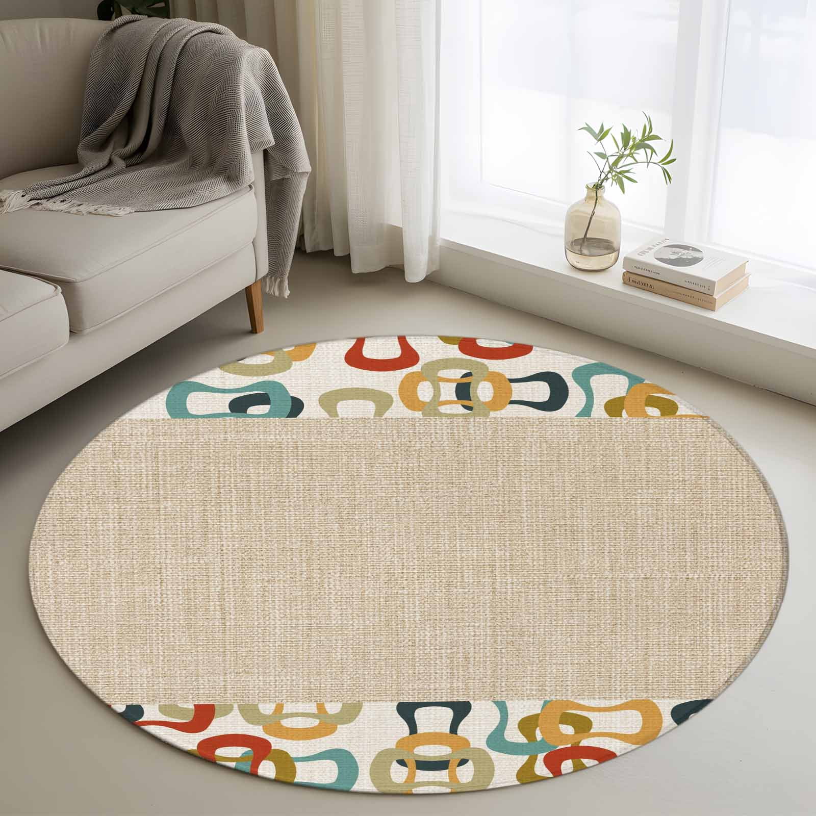 Colored Rings Small Round Rug 3Ft Abstract Retro Colorful Ring Linen ...