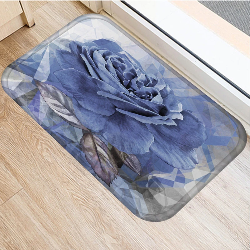 Colored Rose Flower Pattern Anti-Slip Suede Carpet Door Mat Doormat ...