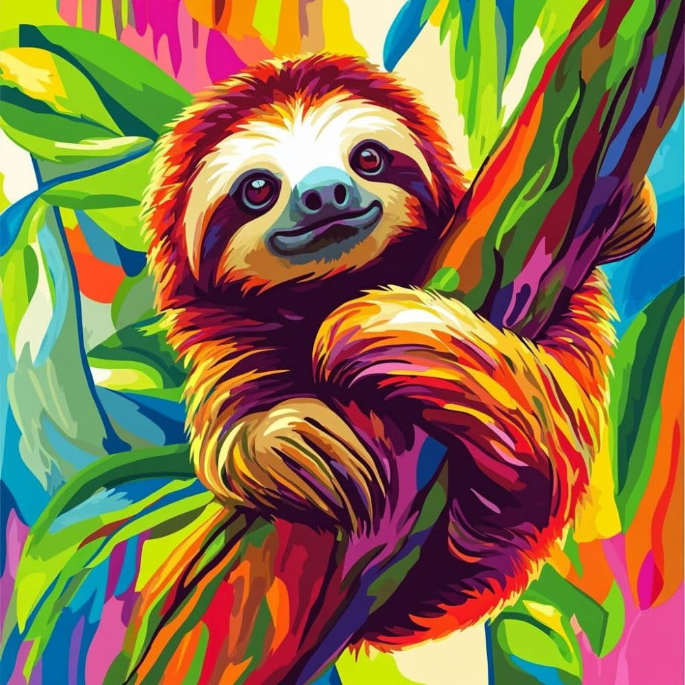 Colored Sloth on Tree DIY 5D Diamond Art Painting by Number Kits for ...