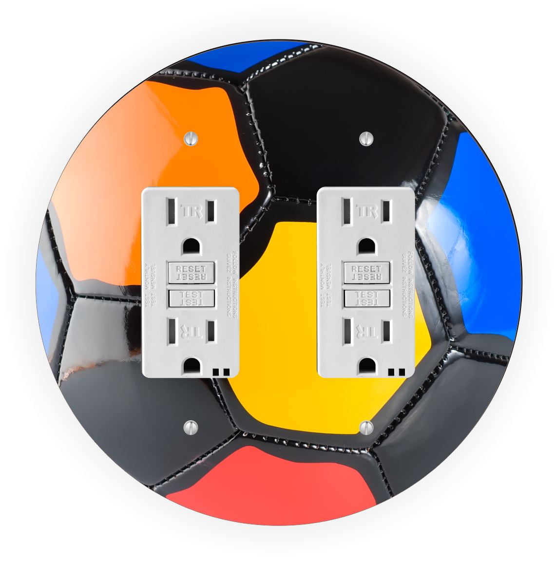 Colored Soccer Ball Design - Round Light Switch Plate Cover - Double ...