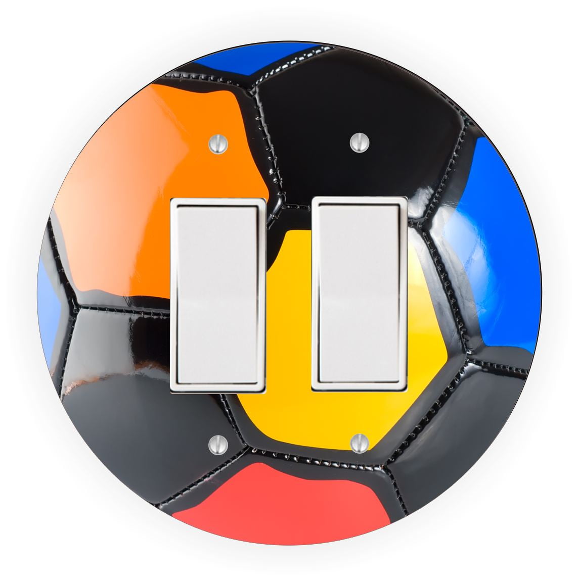 Colored Soccer Ball Design - Round Light Switch Plate Cover - Double ...