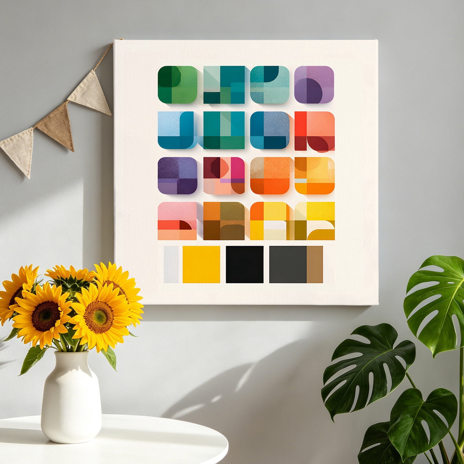 Colored Square Canvas Wall Art for Living Room, Abstract Geometric ...