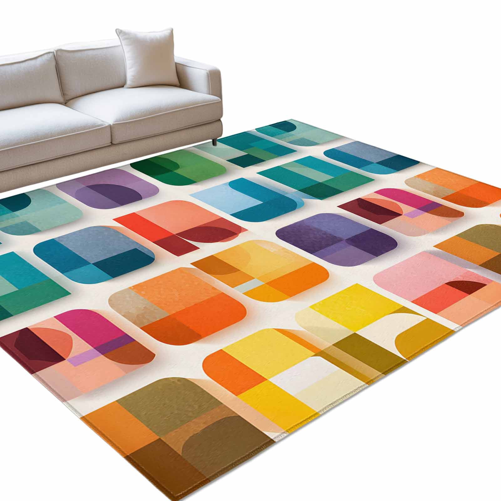Colored Square Large Area Rugs 8x10ft Abstract Geometric Modern ...