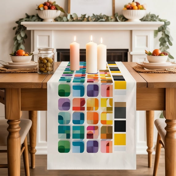 Colored Square Table Runner, Abstract Geometric Modern Colorful Blocks ...