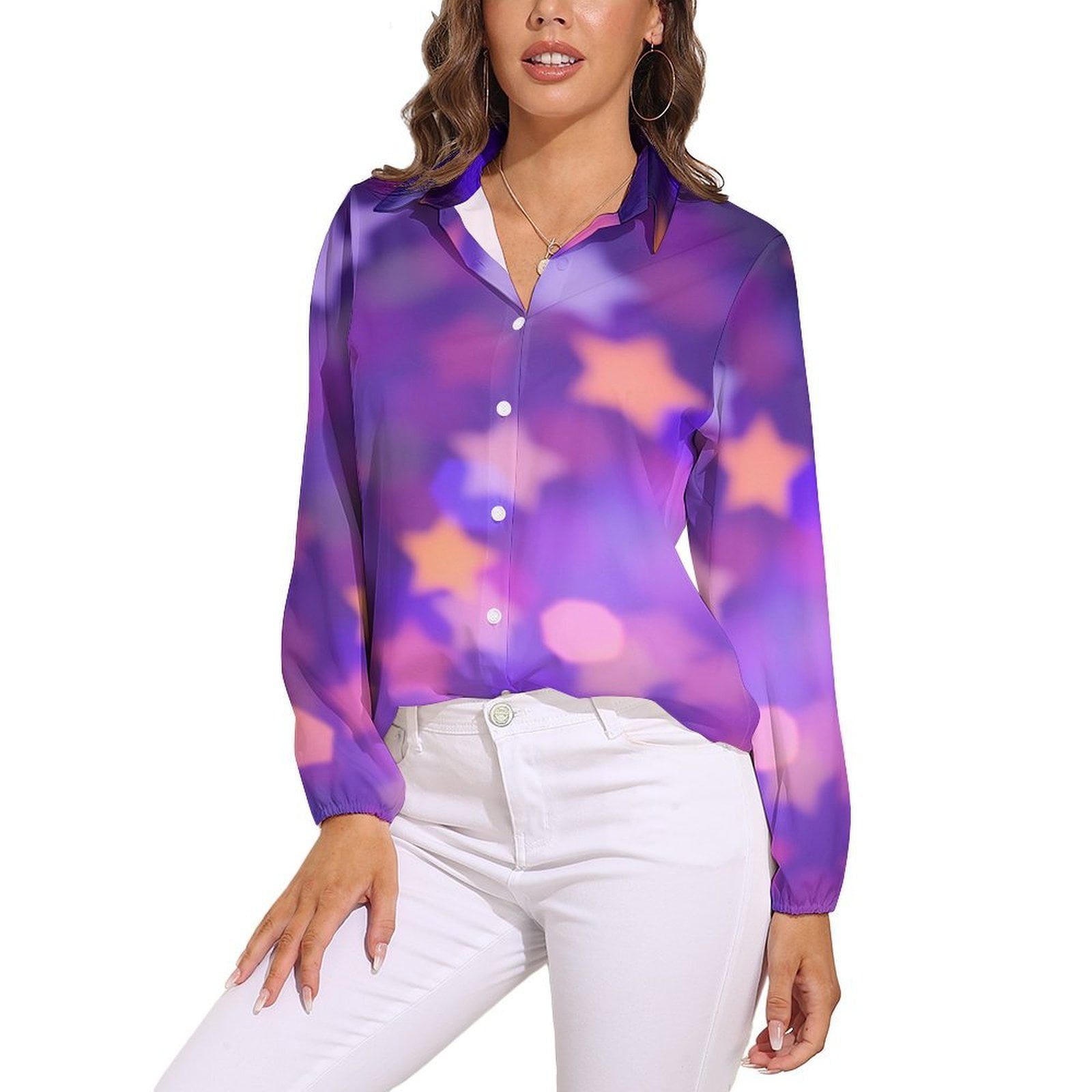Colored Stars Blouse Female Long Sleeve Casual Shirts Oversized ...