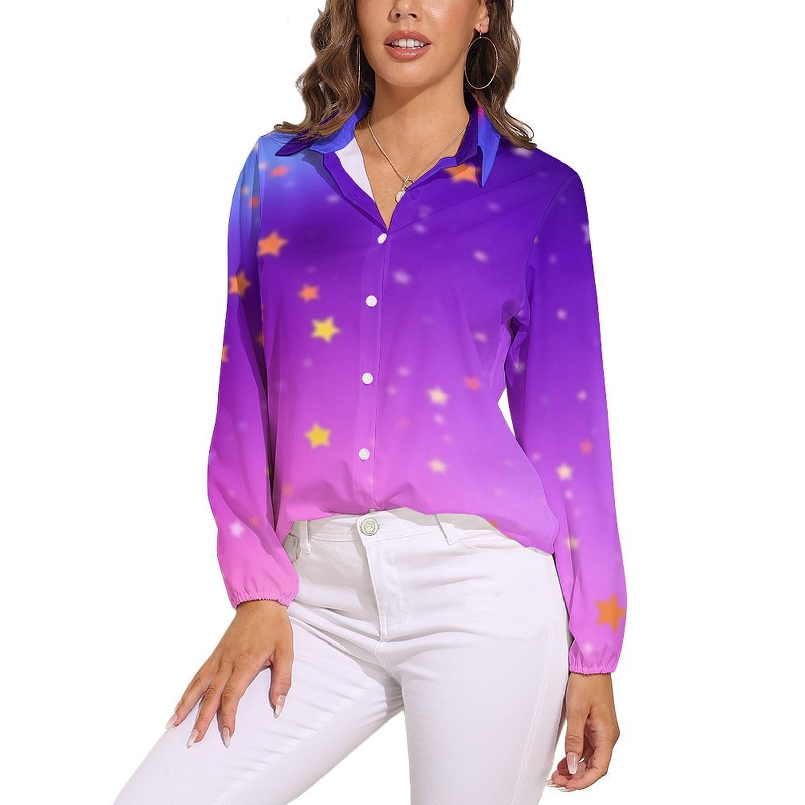Colored Stars Blouse For Women Loose Blouses Long Sleeve Shirts Casual ...