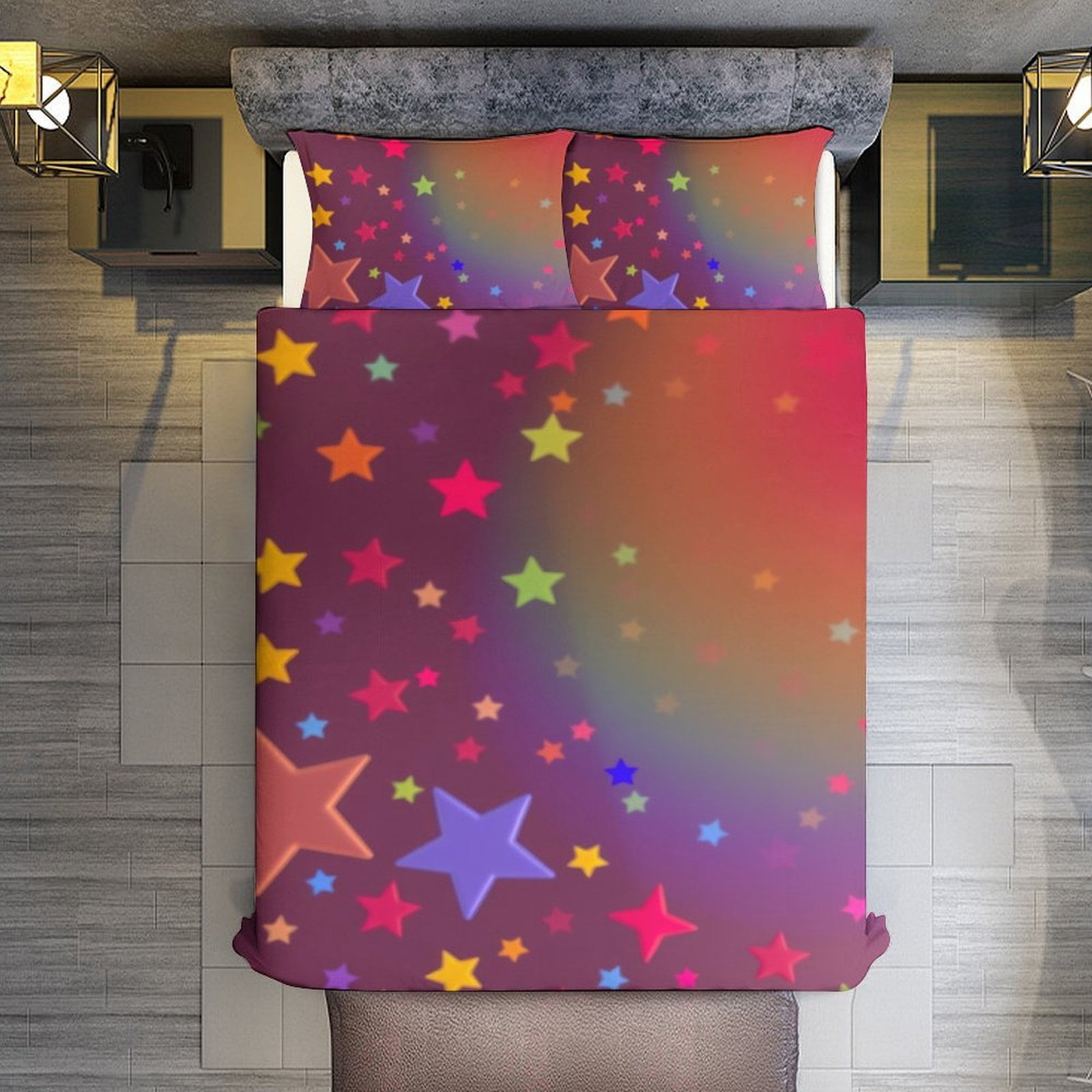 Colored Stars Duvet Cover with Pillow Case 3pcs Bedding Set Quilt Cover ...