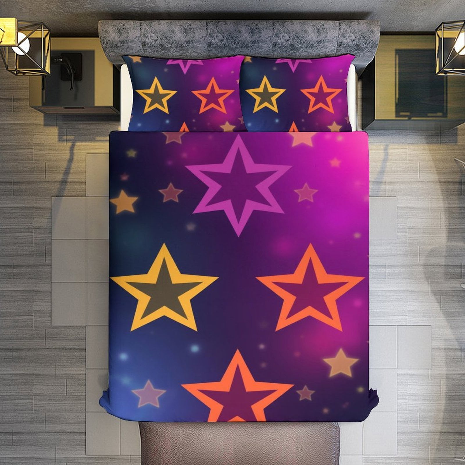 Colored Stars Duvet Cover with Pillow Case 3pcs Bedding Set Quilt Cover ...