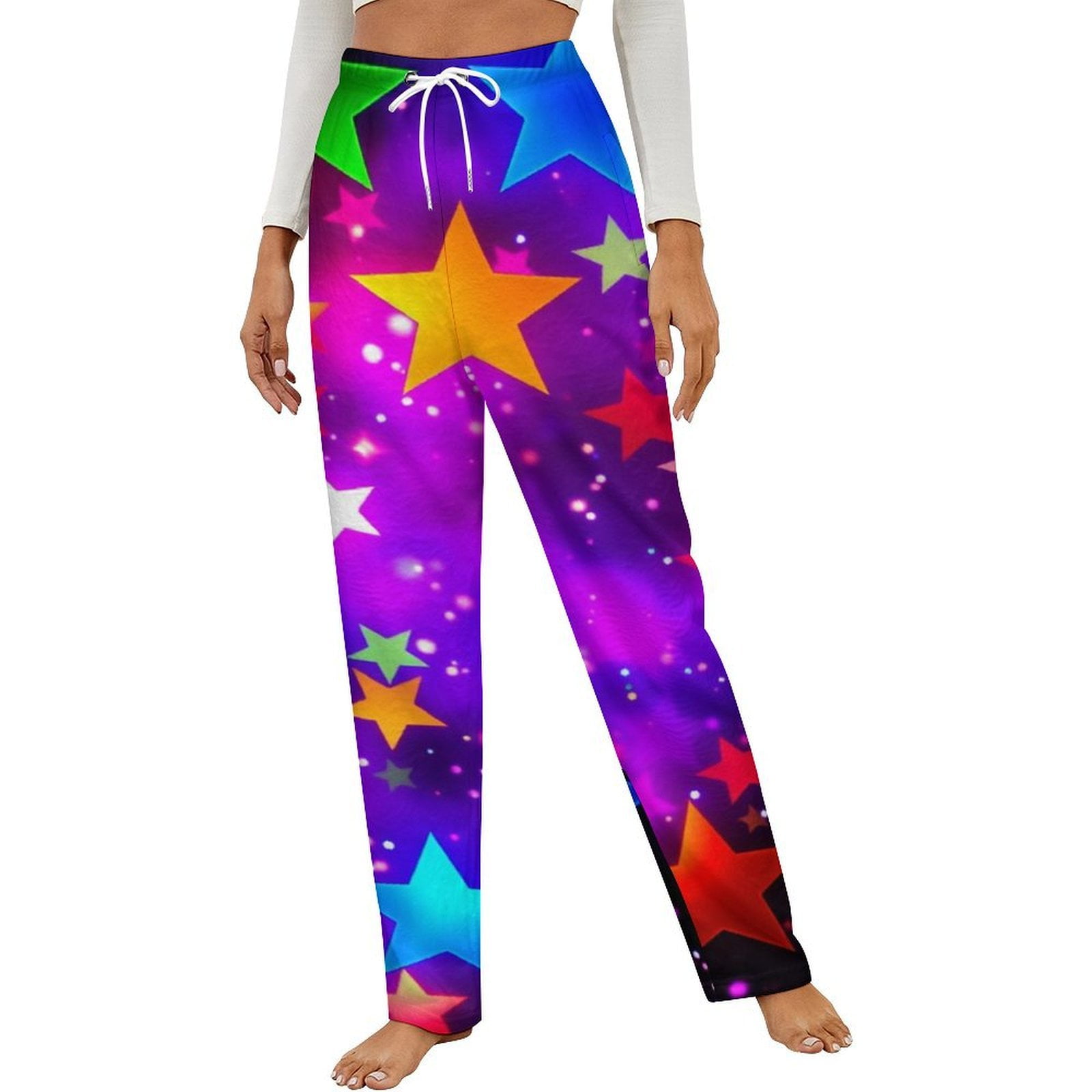 Colored Stars Flannel Pajama Pants Home Pants Home Sleepwear Trousers ...