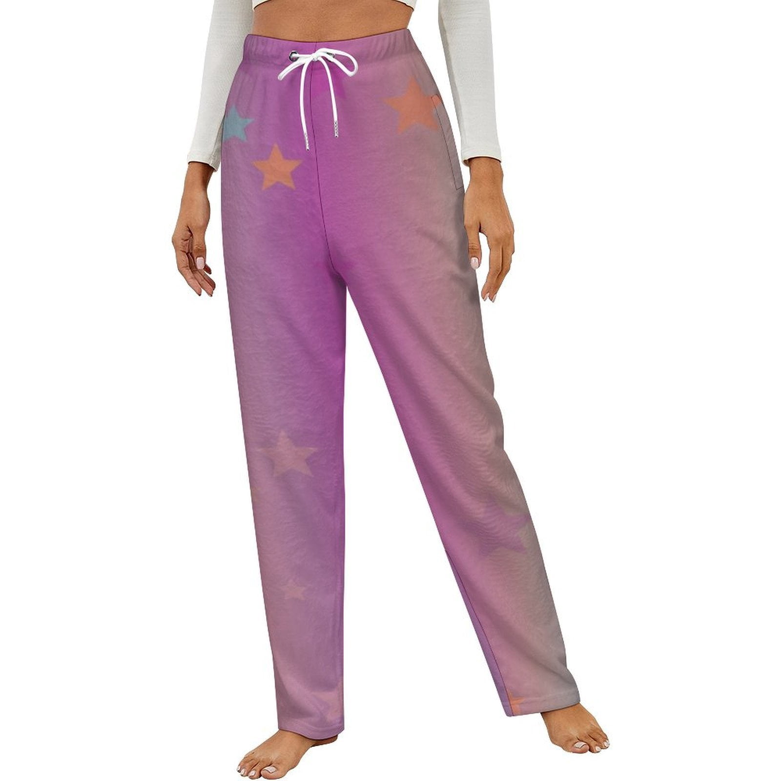 Colored Stars Flannel Pajama Pants Home Pants Home Sleepwear Trousers ...