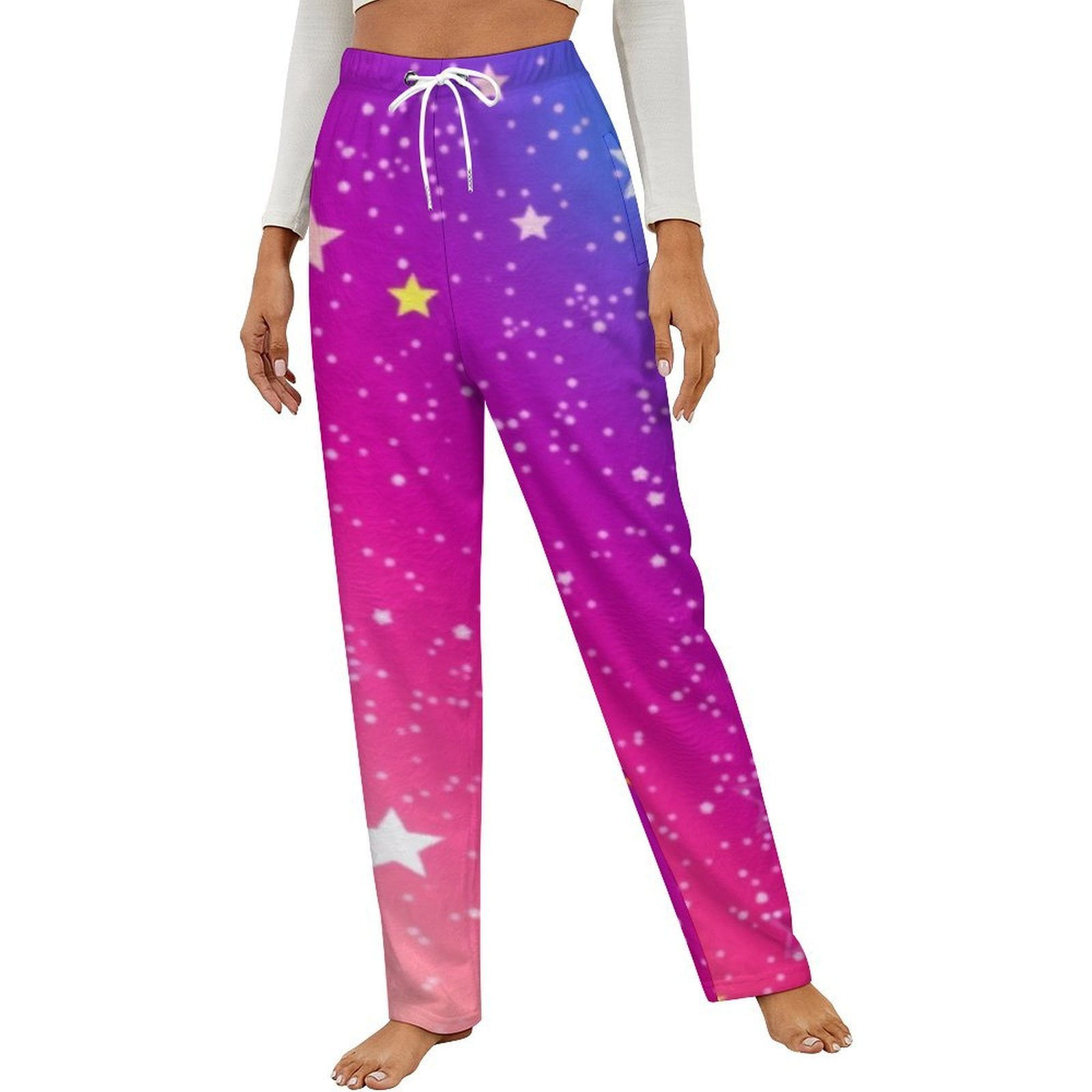Colored Stars Flannel Pajama Pants Home Pants Home Sleepwear Trousers ...