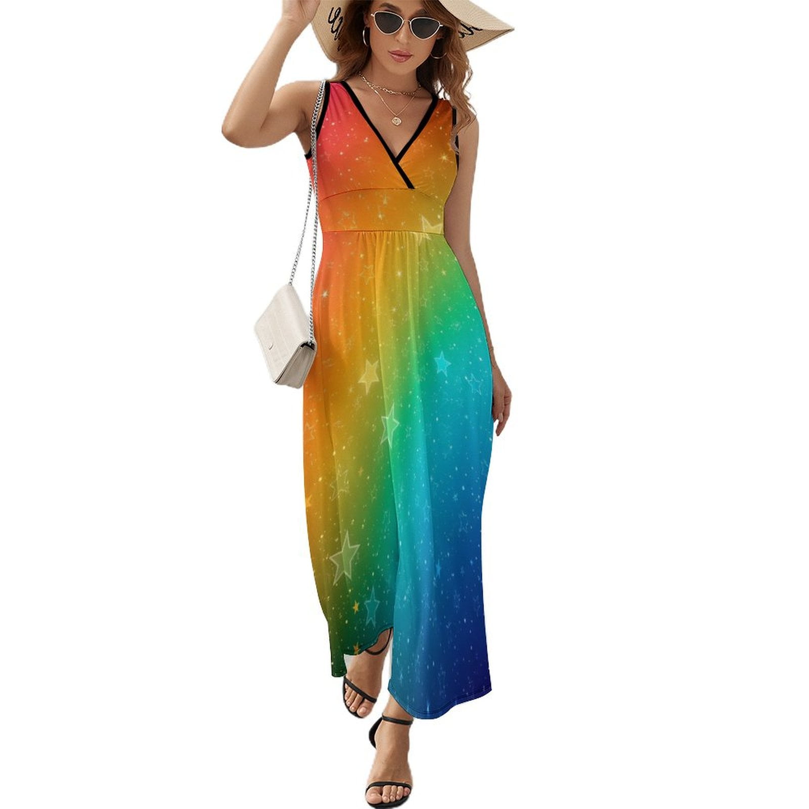 Colored Stars Long Sleeveless Dress for Women Casual Suit for Summer ...