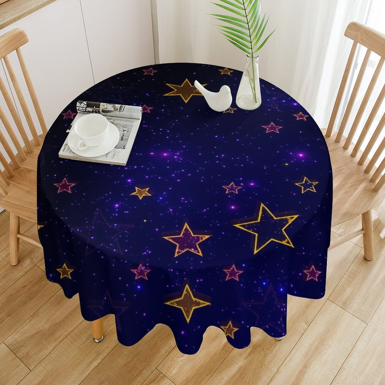 Colored Stars Polyester Round Waterproof Cover Table Decor Restaurant ...