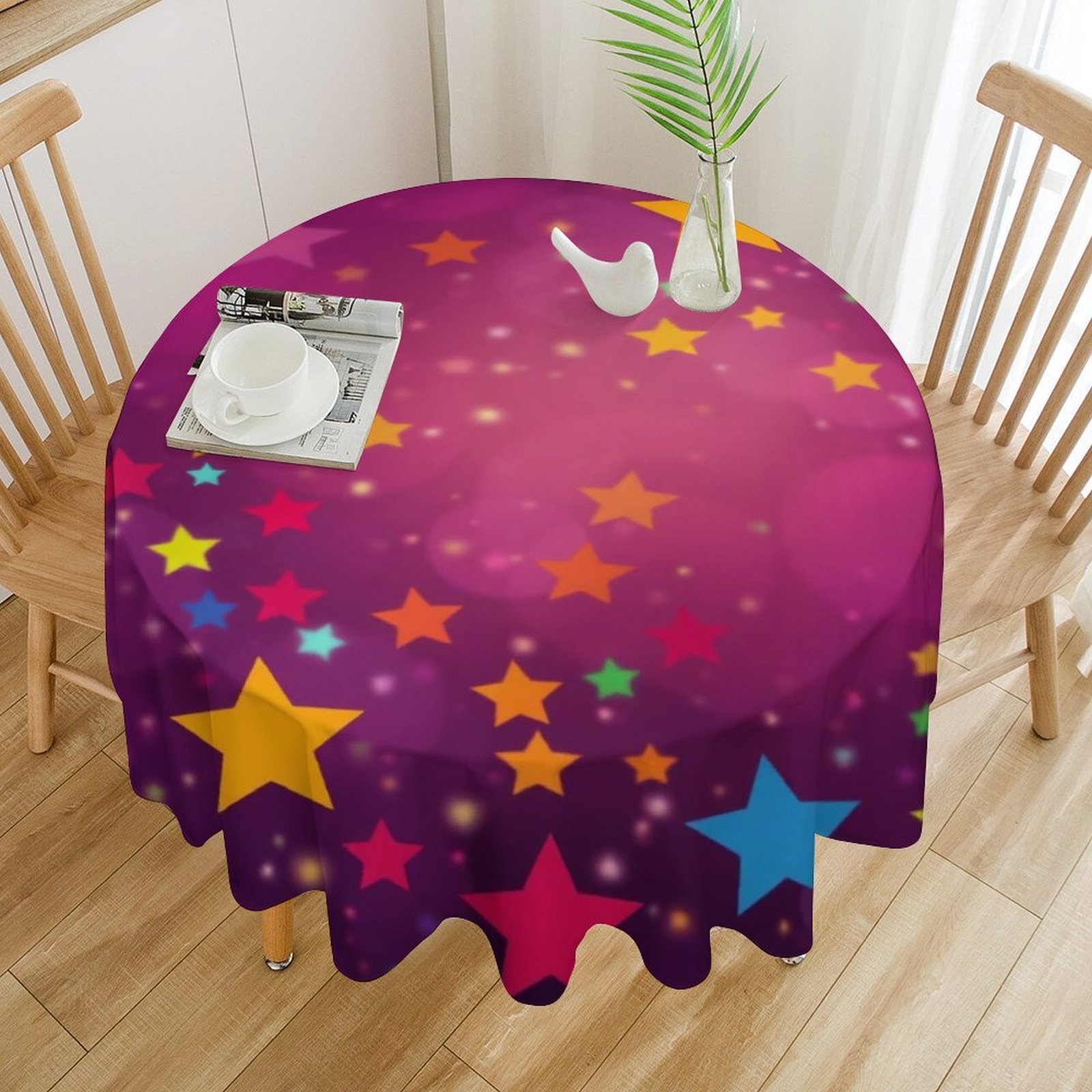 Colored Stars Round Polyester Tablelcoth Circular Table Cover,Multi ...