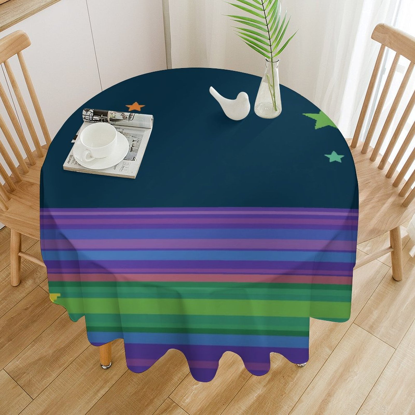 Colored Stars Round Polyester Tablelcoth Circular Table Cover,Multi ...