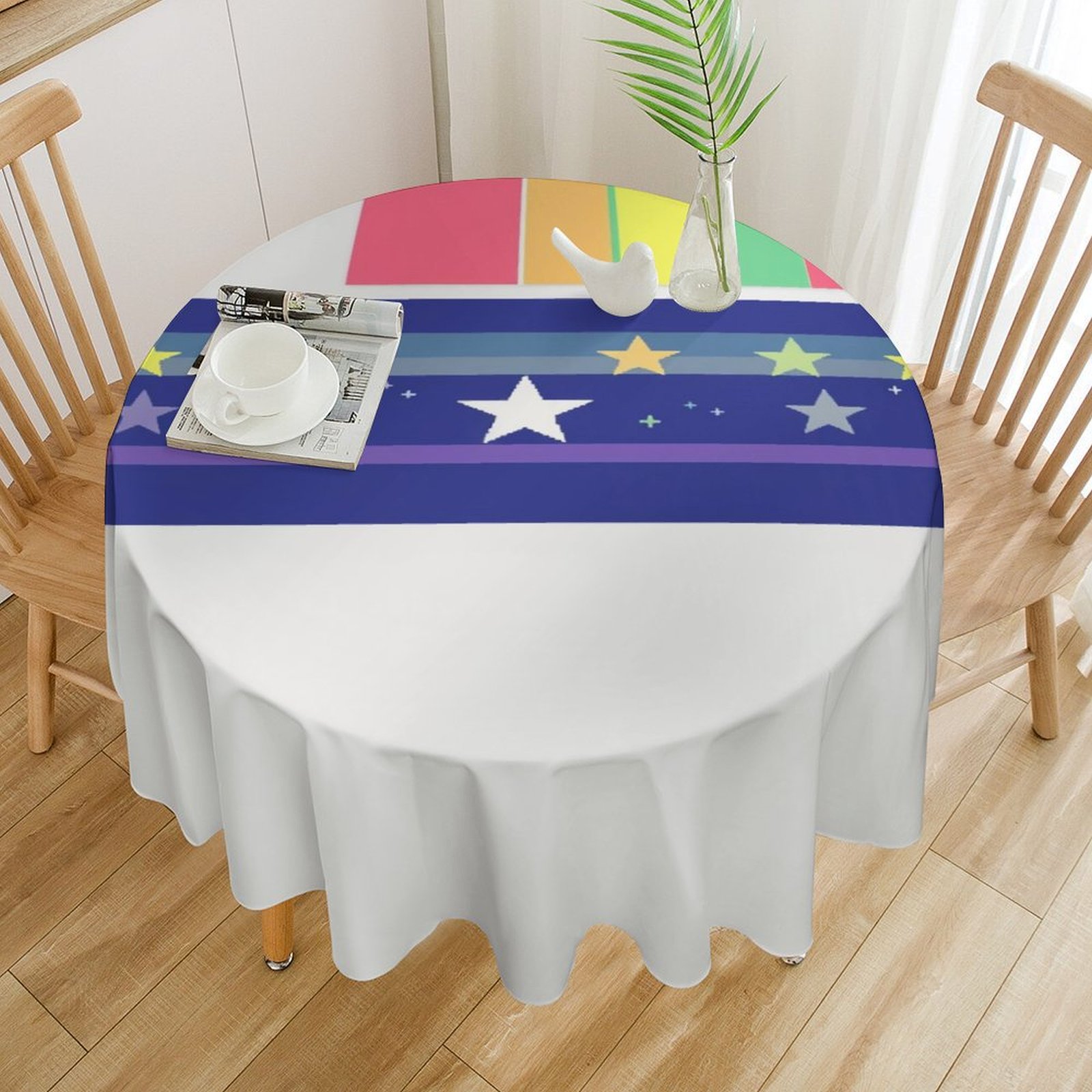 Colored Stars Round Polyester Tablelcoth Circular Table Cover,Multi ...