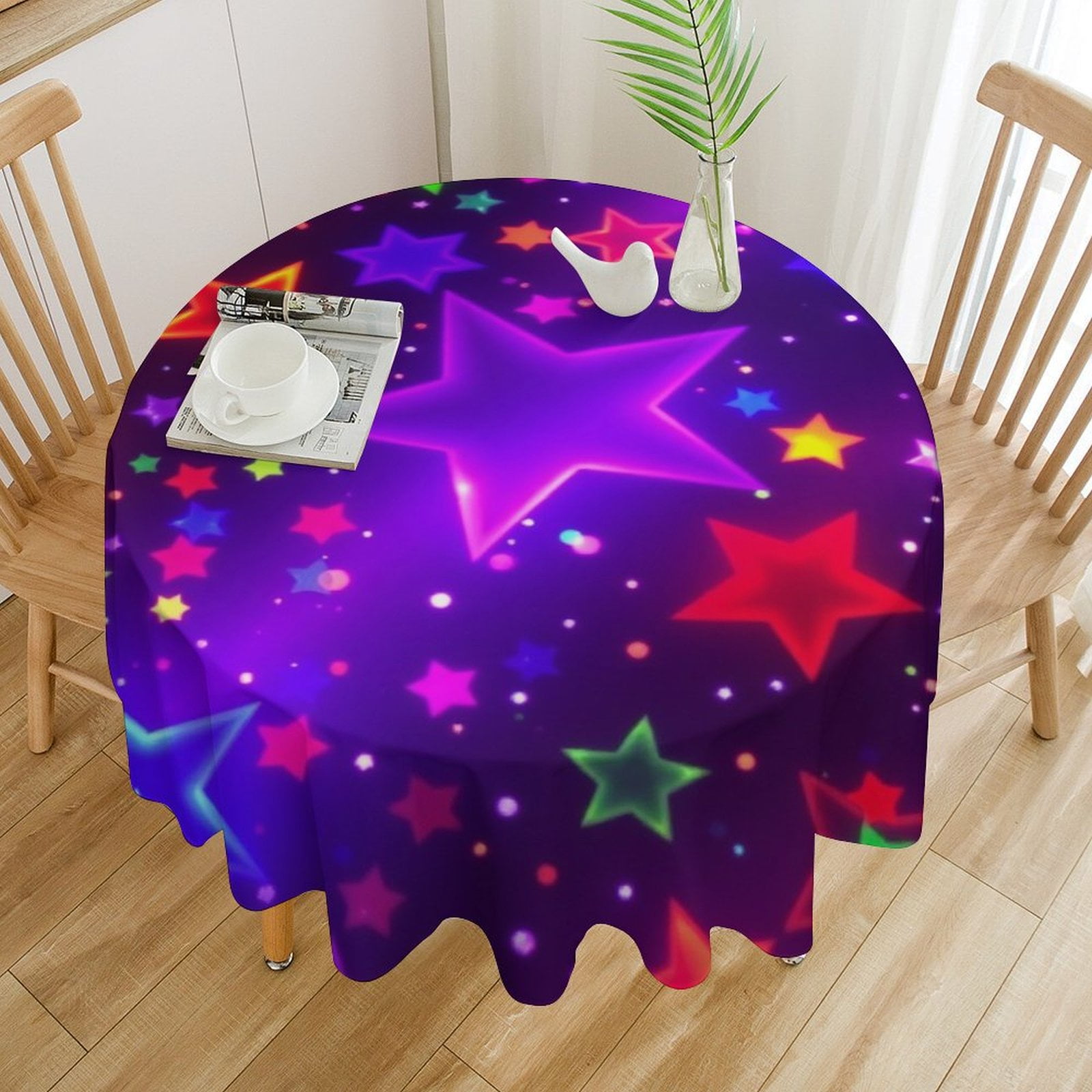 Colored Stars Round Polyester Tablelcoth Circular Table Cover,Multi ...