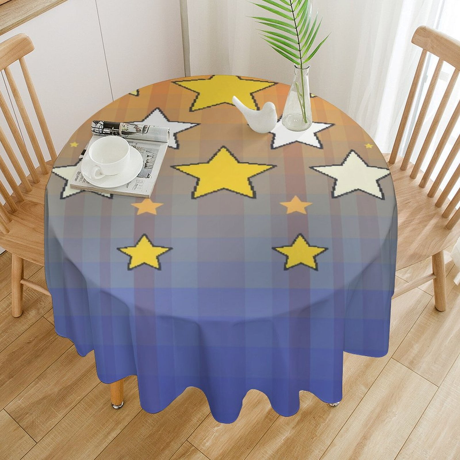 Colored Stars Round Tablecloths Circular Table Cover Washable Polyester ...