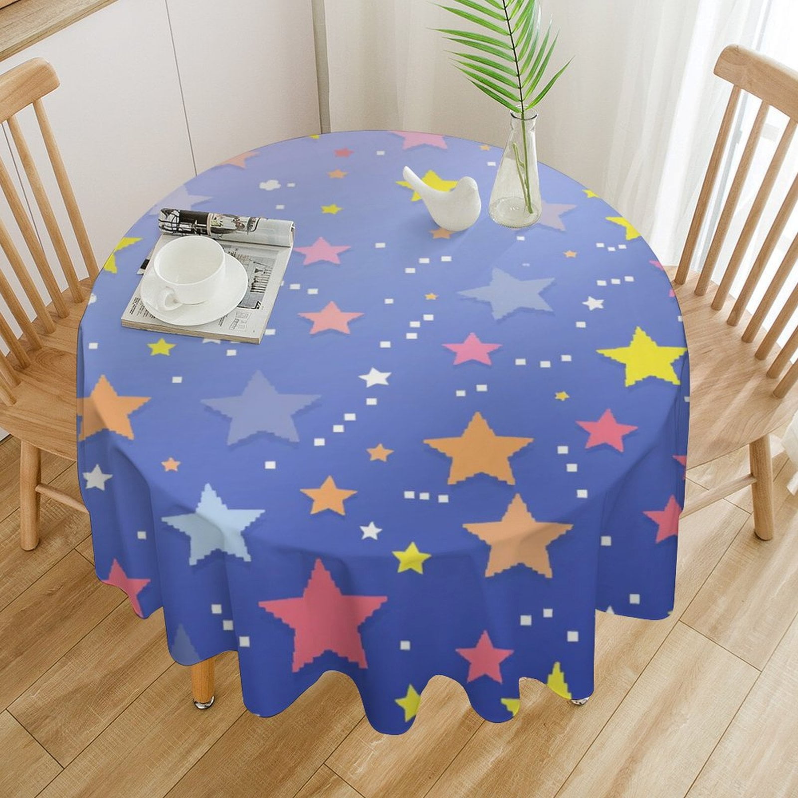 Colored Stars Round Tablecloths Circular Table Cover Washable Polyester ...